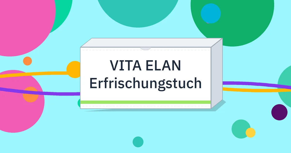 Symbolbild: Packung mit der Aufschrift VITA ELAN Erfrischungstuch (PZN 08489644) – Verfügbarkeit und Bezug in Apotheken in Frankfurt am Main