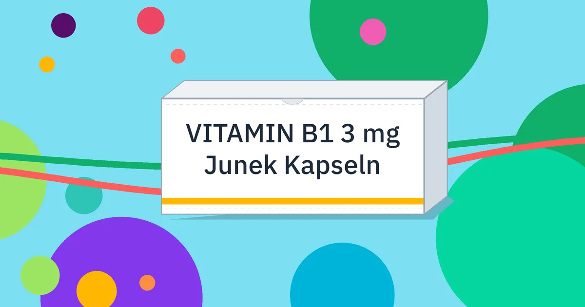 Symbolbild: Packung mit der Aufschrift VITAMIN B1 3 mg Junek Kapseln (PZN 04132129) – Verfügbarkeit und Bezug in Apotheken in Frankfurt am Main
