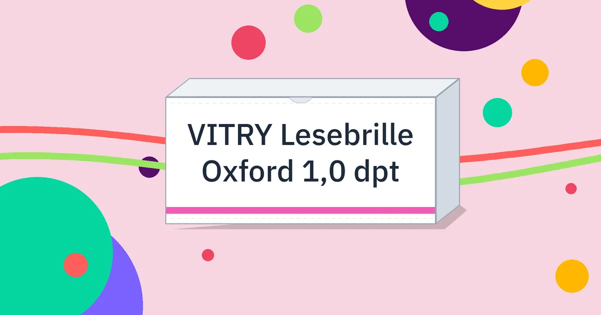 Symbolbild: Packung mit der Aufschrift VITRY Lesebrille Oxford 1,0 dpt (PZN 19106356) – Verfügbarkeit und Bezug in Apotheken in Frankfurt am Main
