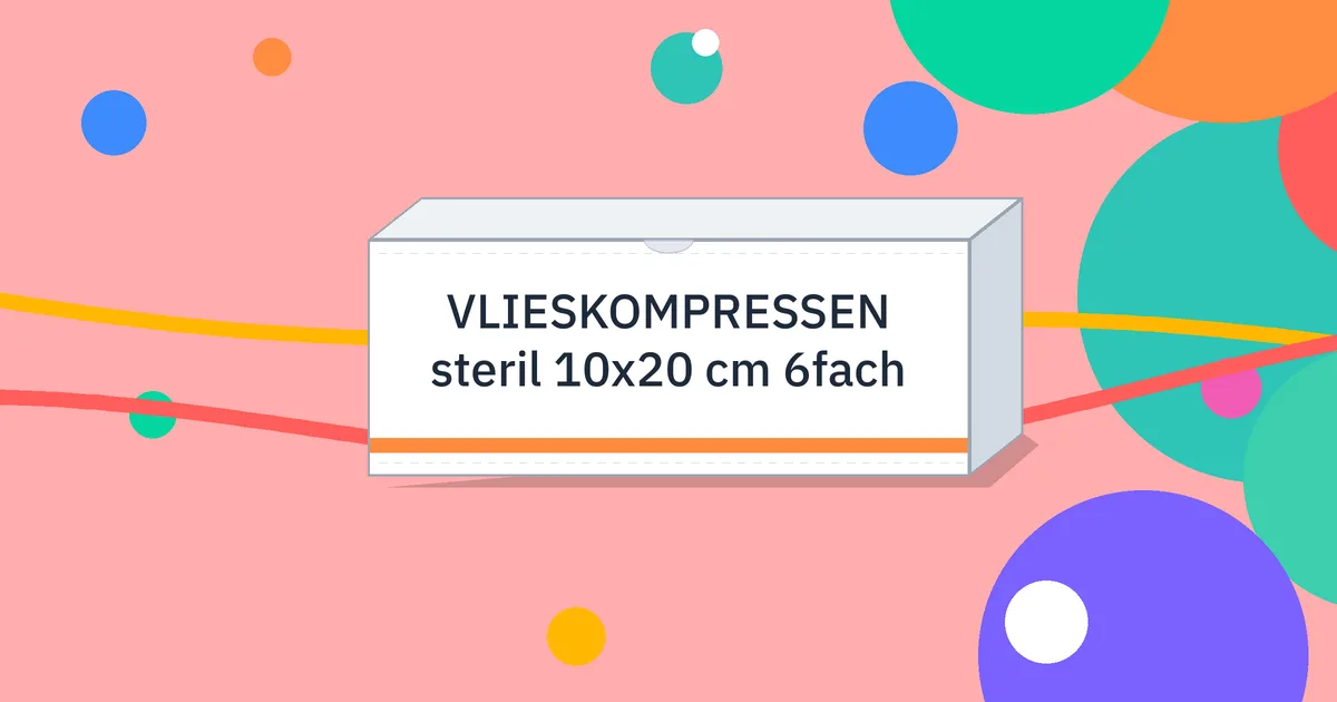 Symbolbild: Packung mit der Aufschrift VLIESKOMPRESSEN steril 10x20 cm 6fach (PZN 02070482) – Verfügbarkeit und Bezug in Apotheken in Frankfurt am Main