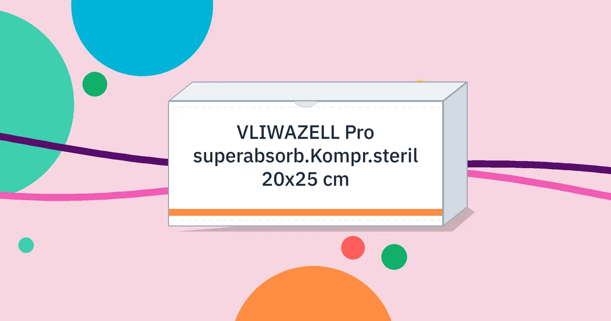 Symbolbild: Packung mit der Aufschrift VLIWAZELL Pro superabsorb.Kompr.steril 20x25 cm (PZN 20687795) – Verfügbarkeit und Bezug in Apotheken in Frankfurt am Main