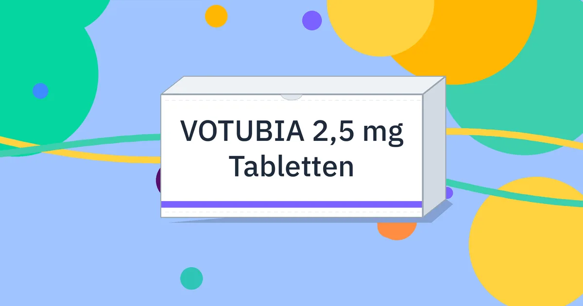 Symbolbild: Packung mit der Aufschrift VOTUBIA 2,5 mg Tabletten (PZN 08816014) – Verfügbarkeit und Bezug in Apotheken in Frankfurt am Main
