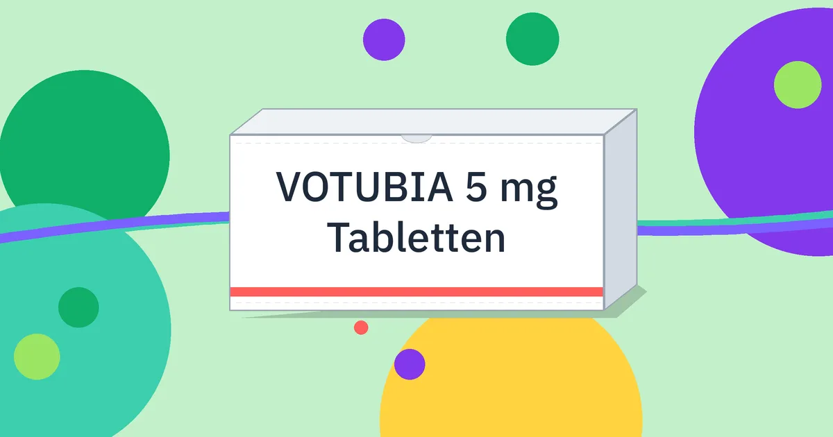 Symbolbild: Packung mit der Aufschrift VOTUBIA 5 mg Tabletten (PZN 09286699) – Verfügbarkeit und Bezug in Apotheken in Frankfurt am Main