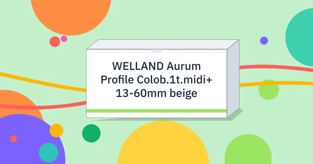 Symbolbild: Packung mit der Aufschrift WELLAND Aurum Profile Colob.1t.midi+ 13-60mm beige (PZN 13921575) – Verfügbarkeit und Bezug in Apotheken in Frankfurt am Main