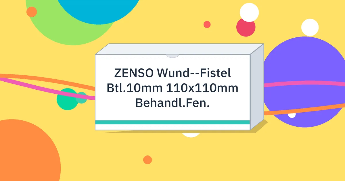Symbolbild: Packung mit der Aufschrift ZENSO Wund--Fistel Btl.10mm 110x110mm Behandl.Fen. (PZN 20087138) – Verfügbarkeit und Bezug in Apotheken in Frankfurt am Main