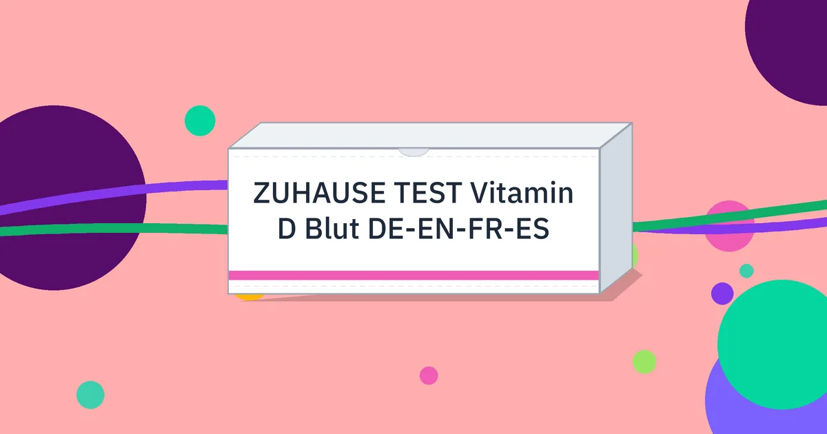 Symbolbild: Packung mit der Aufschrift ZUHAUSE TEST Vitamin D Blut DE-EN-FR-ES (PZN 20019355) – Verfügbarkeit und Bezug in Apotheken in Frankfurt am Main