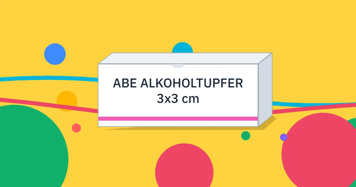 Symbolbild: Packung mit der Aufschrift ABE ALKOHOLTUPFER 3x3 cm (PZN 19203473) – Verfügbarkeit und Bezug in Apotheken in Frankfurt am Main
