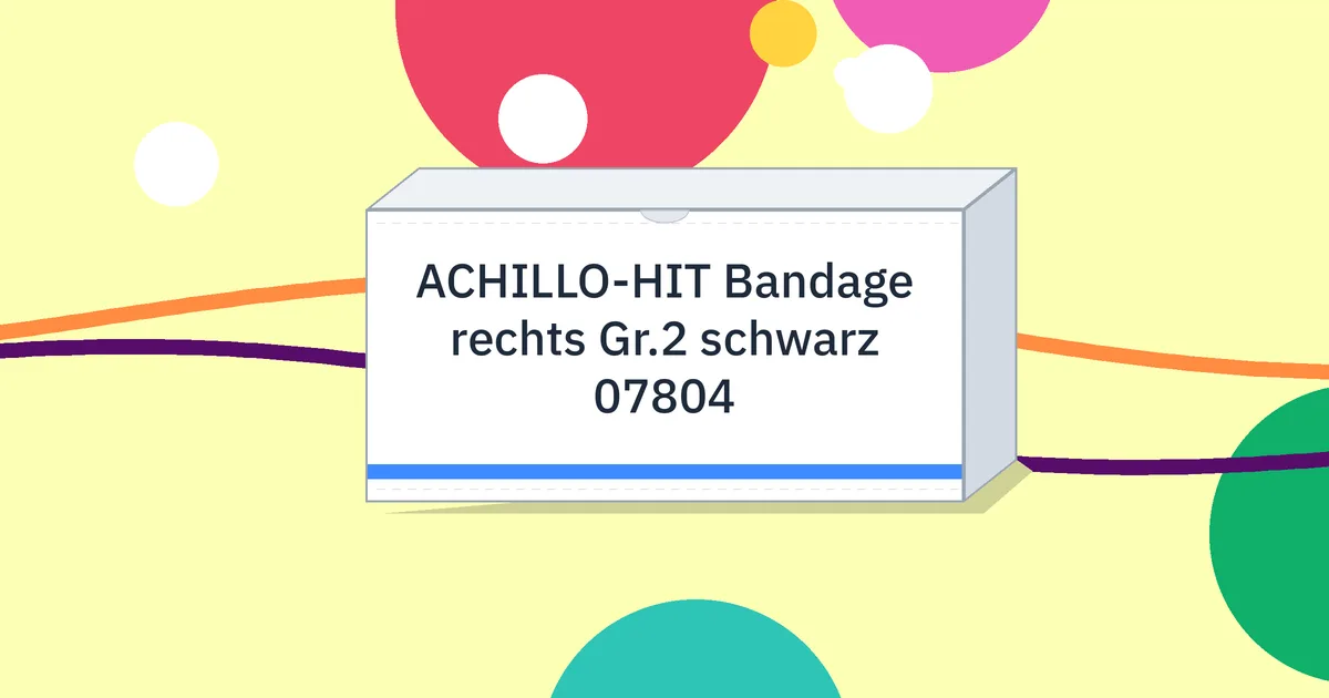 Symbolbild: Packung mit der Aufschrift ACHILLO-HIT Bandage rechts Gr.2 schwarz 07804 (PZN 02470081) – Verfügbarkeit und Bezug in Apotheken in Frankfurt am Main