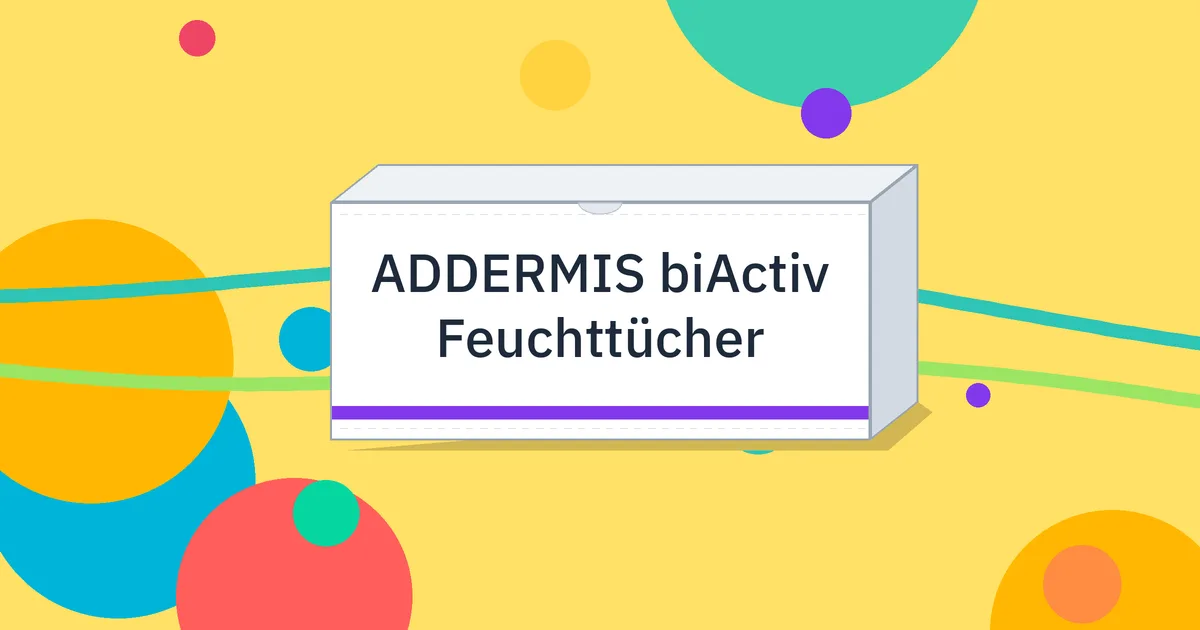 Symbolbild: Packung mit der Aufschrift ADDERMIS biActiv Feuchttücher (PZN 15579827) – Verfügbarkeit und Bezug in Apotheken in Frankfurt am Main