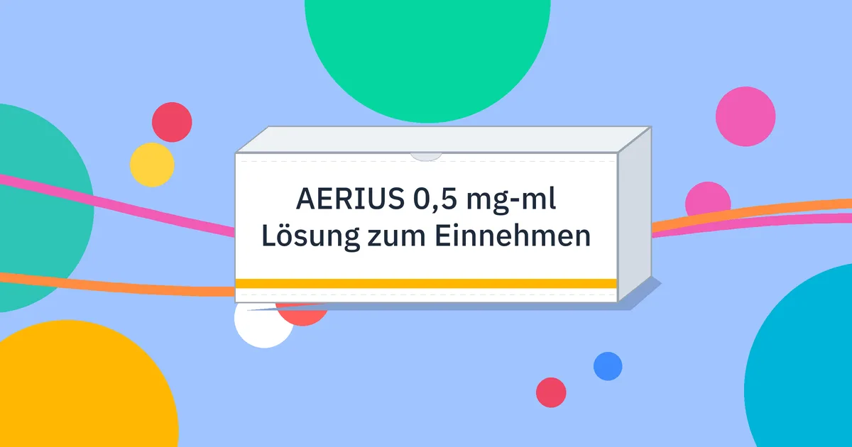 Symbolbild: Packung mit der Aufschrift AERIUS 0,5 mg-ml Lösung zum Einnehmen (PZN 05461616) – Verfügbarkeit und Bezug in Apotheken in Frankfurt am Main