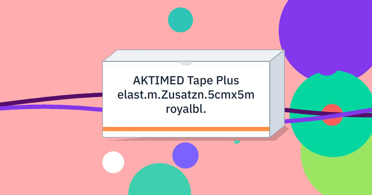 Symbolbild: Packung mit der Aufschrift AKTIMED Tape Plus elast.m.Zusatzn.5cmx5m royalbl. (PZN 12407178) – Verfügbarkeit und Bezug in Apotheken in Frankfurt am Main