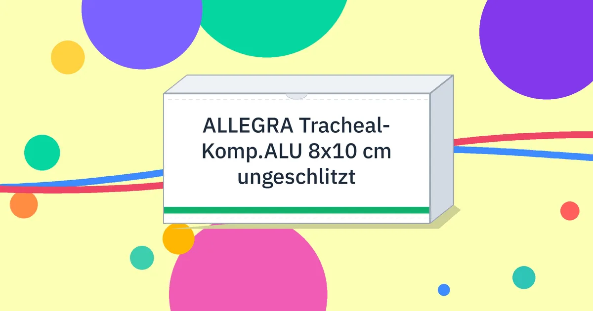 Symbolbild: Packung mit der Aufschrift ALLEGRA Tracheal-Komp.ALU 8x10 cm ungeschlitzt (PZN 11113687) – Verfügbarkeit und Bezug in Apotheken in Frankfurt am Main