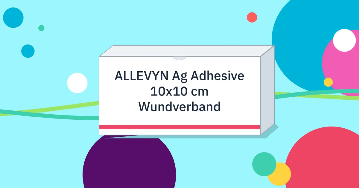 Symbolbild: Packung mit der Aufschrift ALLEVYN Ag Adhesive 10x10 cm Wundverband (PZN 17830697) – Verfügbarkeit und Bezug in Apotheken in Frankfurt am Main
