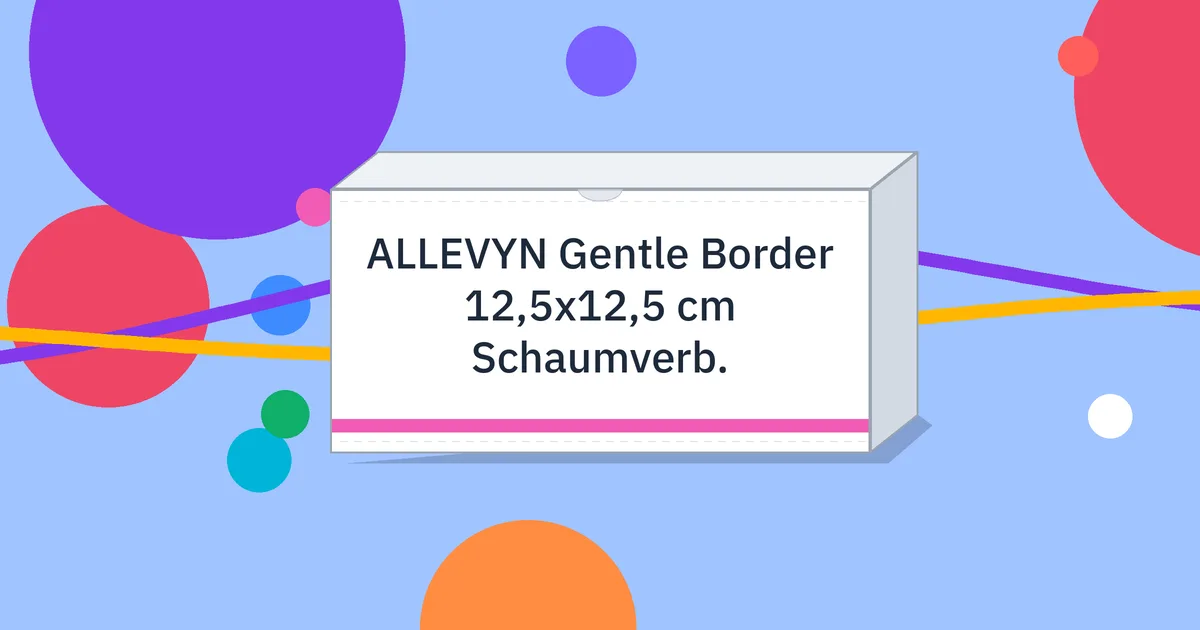 Symbolbild: Packung mit der Aufschrift ALLEVYN Gentle Border 12,5x12,5 cm Schaumverb. (PZN 12520880) – Verfügbarkeit und Bezug in Apotheken in Frankfurt am Main