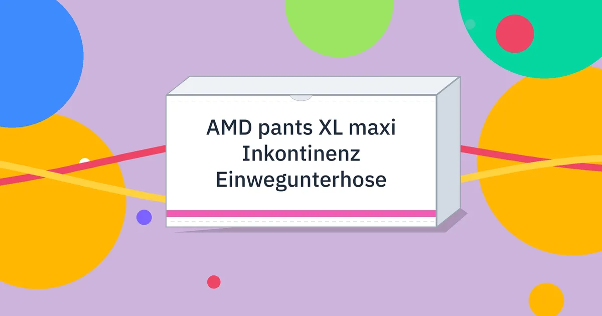 Symbolbild: Packung mit der Aufschrift AMD pants XL maxi Inkontinenz Einwegunterhose (PZN 15881443) – Verfügbarkeit und Bezug in Apotheken in Frankfurt am Main