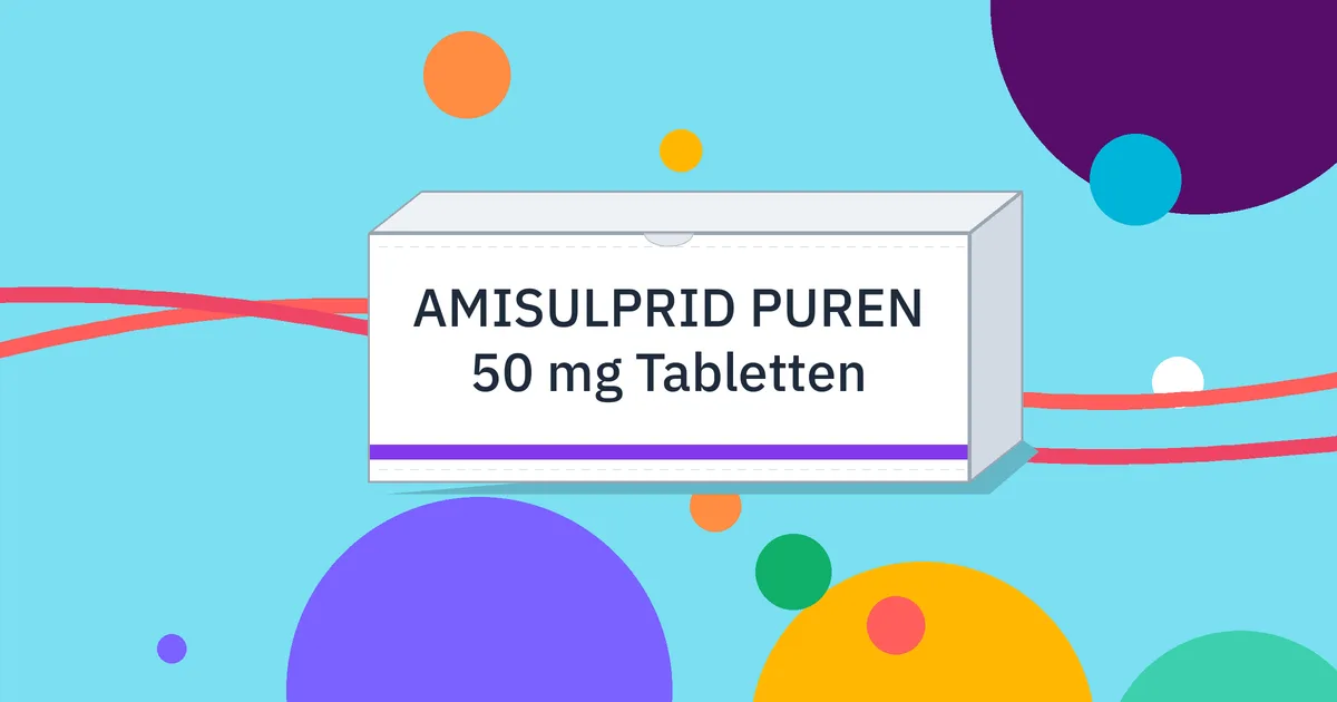 Symbolbild: Packung mit der Aufschrift AMISULPRID PUREN 50 mg Tabletten (PZN 13655429) – Verfügbarkeit und Bezug in Apotheken in Frankfurt am Main