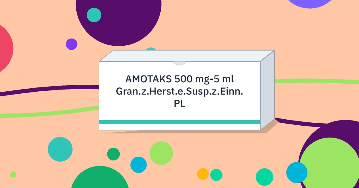 Symbolbild: Packung mit der Aufschrift AMOTAKS 500 mg-5 ml Gran.z.Herst.e.Susp.z.Einn. PL (PZN 18789040) – Verfügbarkeit und Bezug in Apotheken in Frankfurt am Main