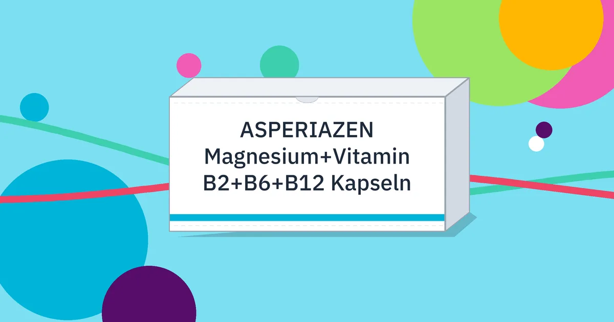 Symbolbild: Packung mit der Aufschrift ASPERIAZEN Magnesium+Vitamin B2+B6+B12 Kapseln (PZN 18257225) – Verfügbarkeit und Bezug in Apotheken in Frankfurt am Main