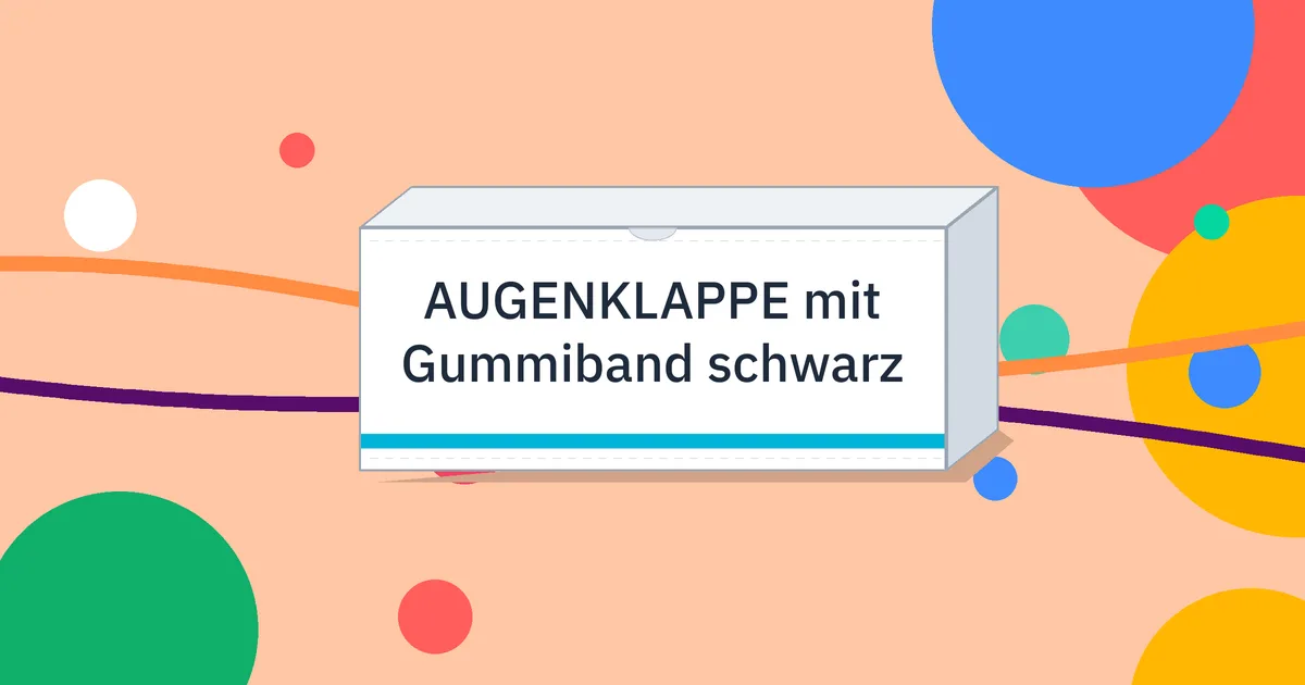 Symbolbild: Packung mit der Aufschrift AUGENKLAPPE mit Gummiband schwarz (PZN 10074637) – Verfügbarkeit und Bezug in Apotheken in Frankfurt am Main