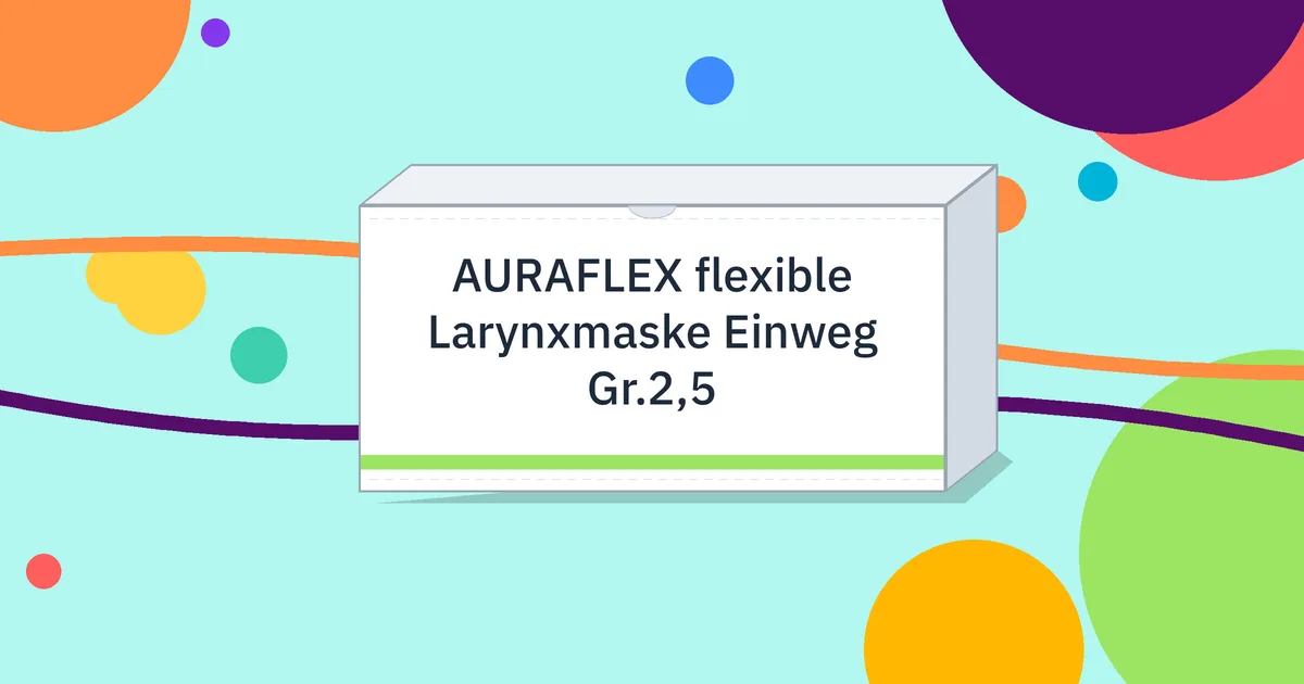 Symbolbild: Packung mit der Aufschrift AURAFLEX flexible Larynxmaske Einweg Gr.2,5 (PZN 09393886) – Verfügbarkeit und Bezug in Apotheken in Frankfurt am Main