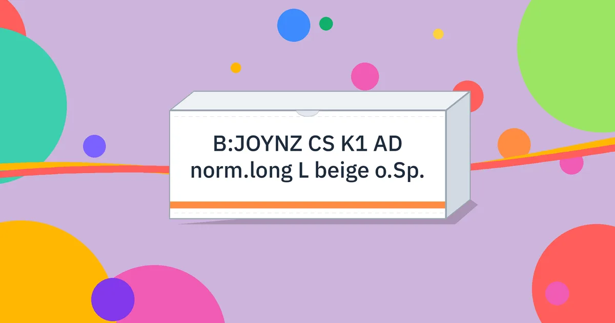 Symbolbild: Packung mit der Aufschrift B:JOYNZ CS K1 AD norm.long L beige o.Sp. (PZN 20527910) – Verfügbarkeit und Bezug in Apotheken in Frankfurt am Main