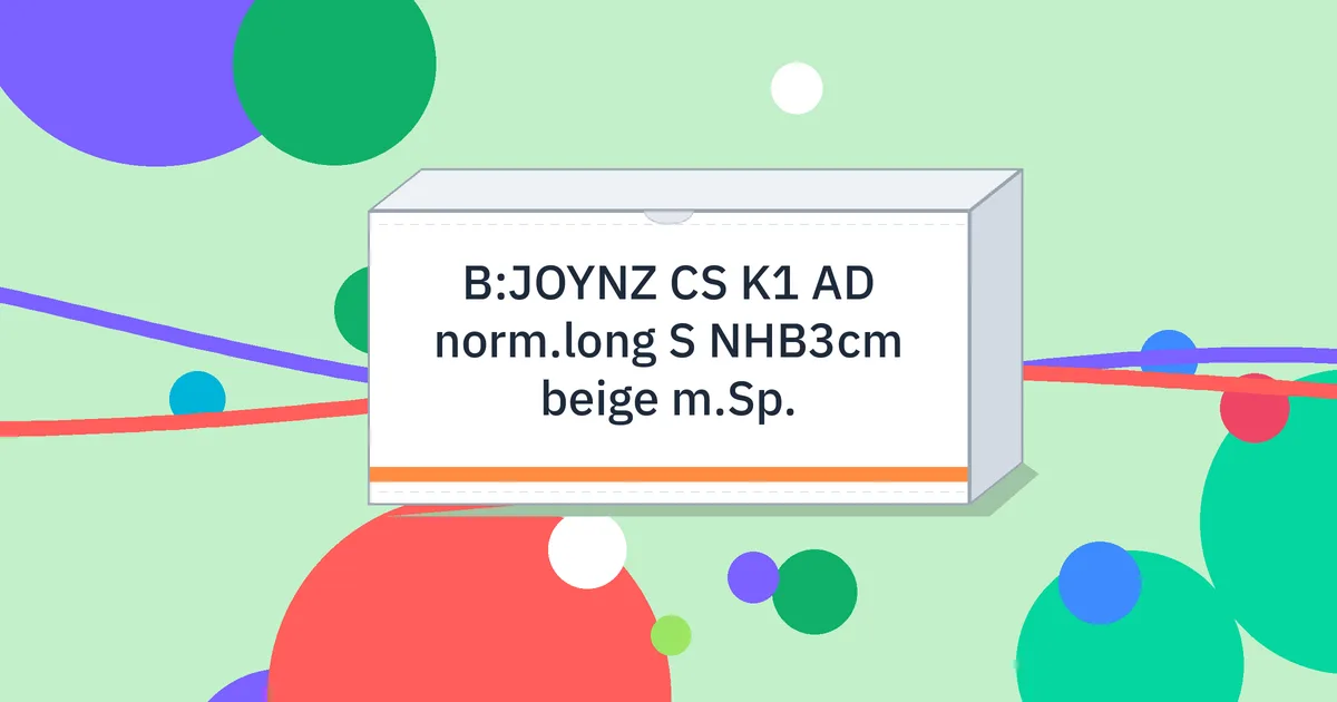 Symbolbild: Packung mit der Aufschrift B:JOYNZ CS K1 AD norm.long S NHB3cm beige m.Sp. (PZN 20526170) – Verfügbarkeit und Bezug in Apotheken in Frankfurt am Main