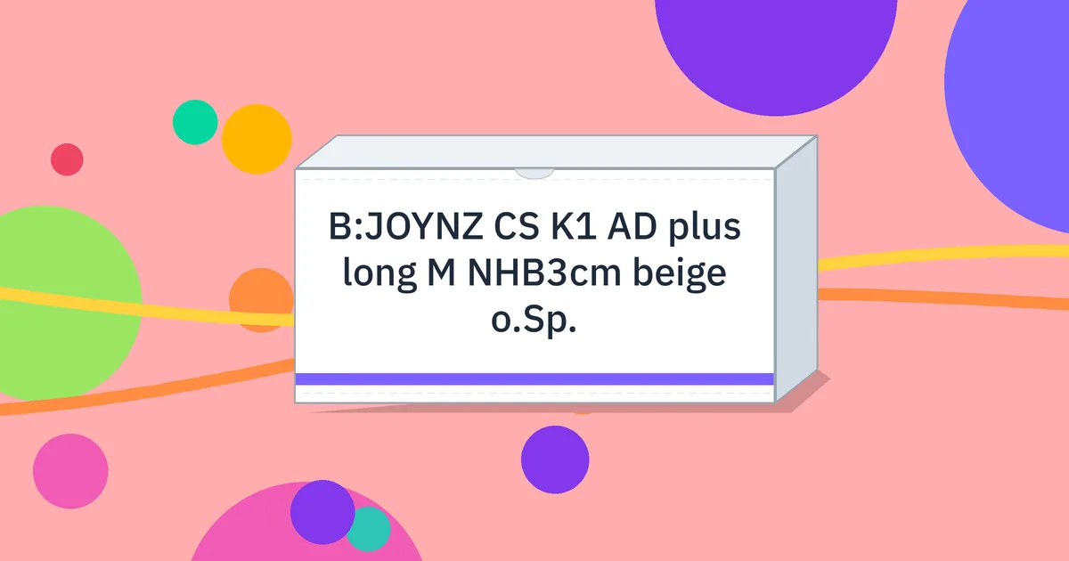 Symbolbild: Packung mit der Aufschrift B:JOYNZ CS K1 AD plus long M NHB3cm beige o.Sp. (PZN 20529613) – Verfügbarkeit und Bezug in Apotheken in Frankfurt am Main