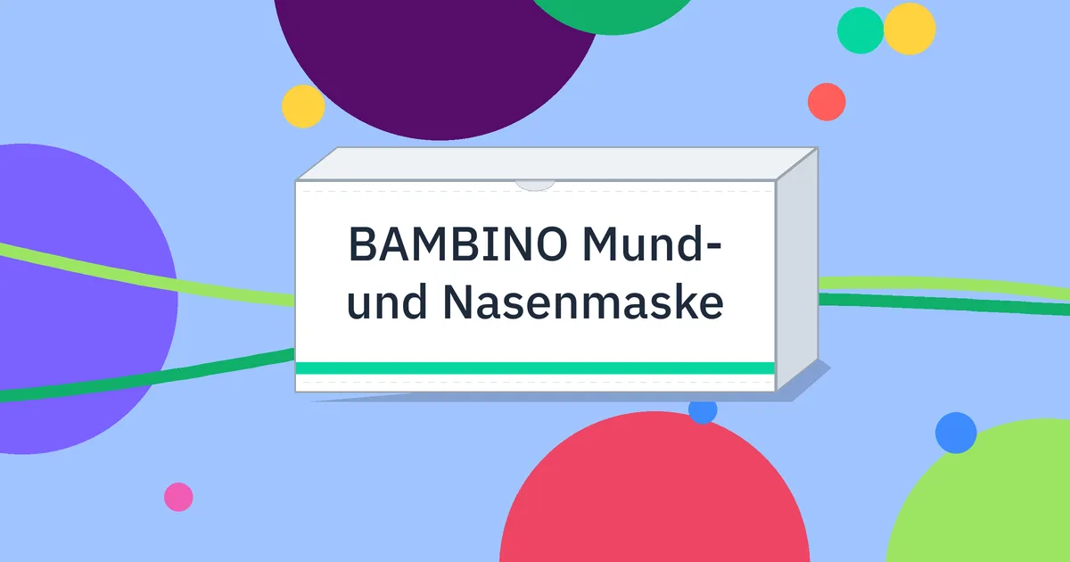 Symbolbild: Packung mit der Aufschrift BAMBINO Mund- und Nasenmaske (PZN 16811806) – Verfügbarkeit und Bezug in Apotheken in Frankfurt am Main