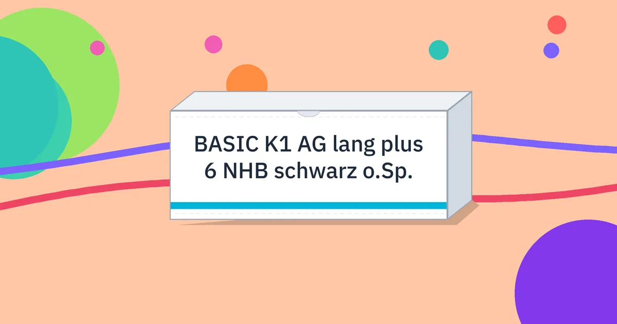 Symbolbild: Packung mit der Aufschrift BASIC K1 AG lang plus 6 NHB schwarz o.Sp. (PZN 20261694) – Verfügbarkeit und Bezug in Apotheken in Frankfurt am Main