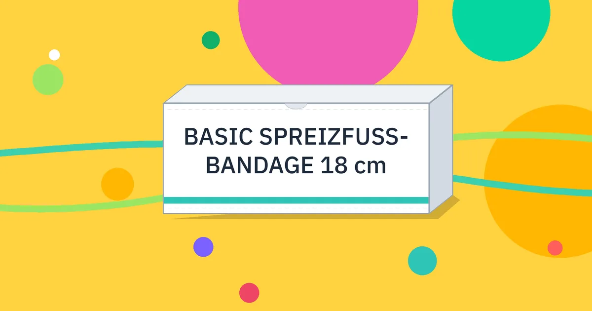 Symbolbild: Packung mit der Aufschrift BASIC SPREIZFUSS-BANDAGE 18 cm (PZN 15380994) – Verfügbarkeit und Bezug in Apotheken in Frankfurt am Main
