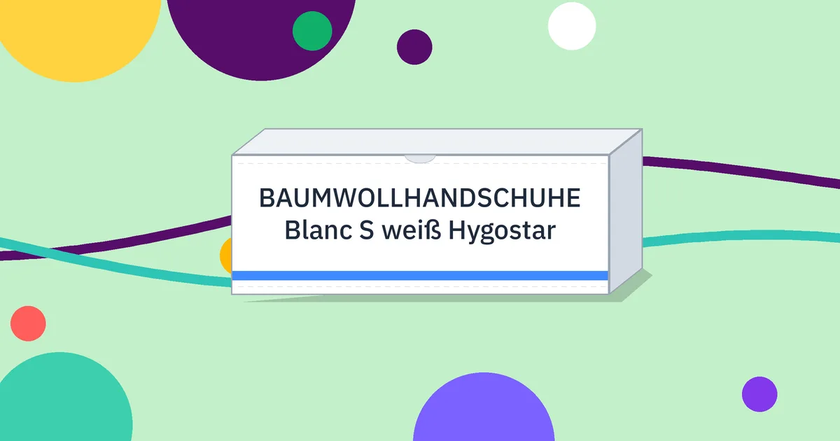 Symbolbild: Packung mit der Aufschrift BAUMWOLLHANDSCHUHE Blanc S weiß Hygostar (PZN 20948215) – Verfügbarkeit und Bezug in Apotheken in Frankfurt am Main