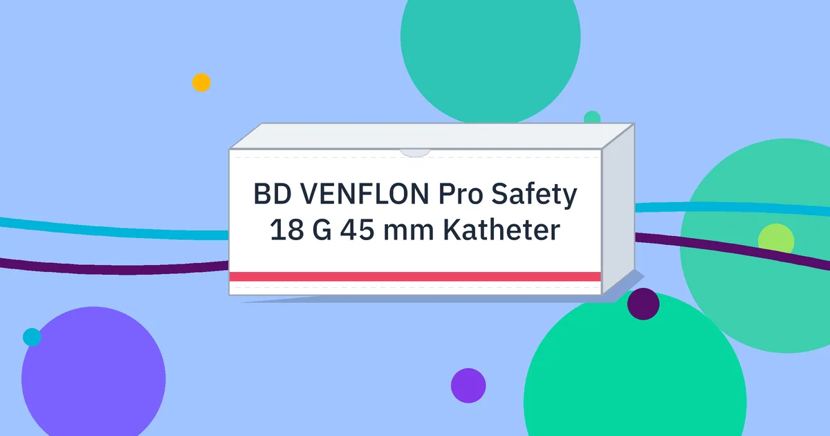 Symbolbild: Packung mit der Aufschrift BD VENFLON Pro Safety 18 G 45 mm Katheter (PZN 13156956) – Verfügbarkeit und Bezug in Apotheken in Frankfurt am Main
