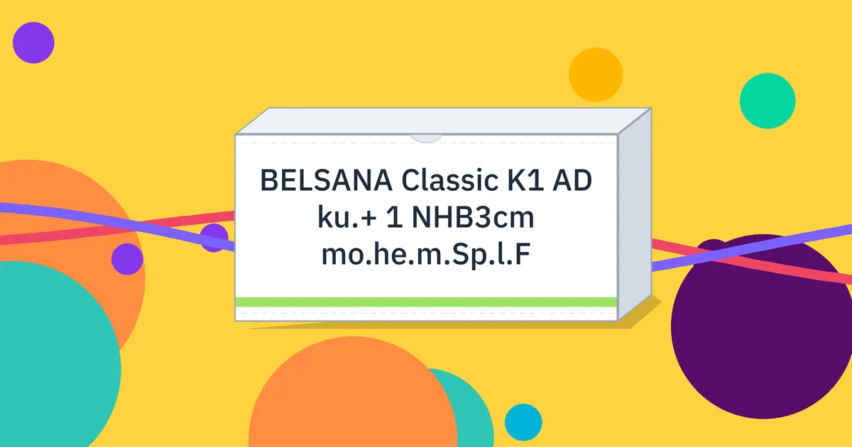 Symbolbild: Packung mit der Aufschrift BELSANA Classic K1 AD ku.+ 1 NHB3cm mo.he.m.Sp.l.F (PZN 19254341) – Verfügbarkeit und Bezug in Apotheken in Frankfurt am Main