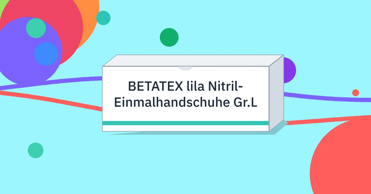 Symbolbild: Packung mit der Aufschrift BETATEX lila Nitril-Einmalhandschuhe Gr.L (PZN 17817053) – Verfügbarkeit und Bezug in Apotheken in Frankfurt am Main