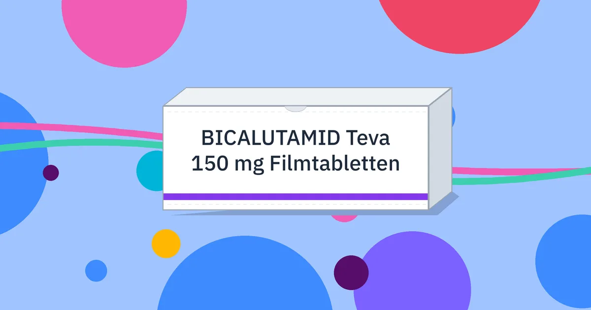 Symbolbild: Packung mit der Aufschrift BICALUTAMID Teva 150 mg Filmtabletten (PZN 10713468) – Verfügbarkeit und Bezug in Apotheken in Frankfurt am Main