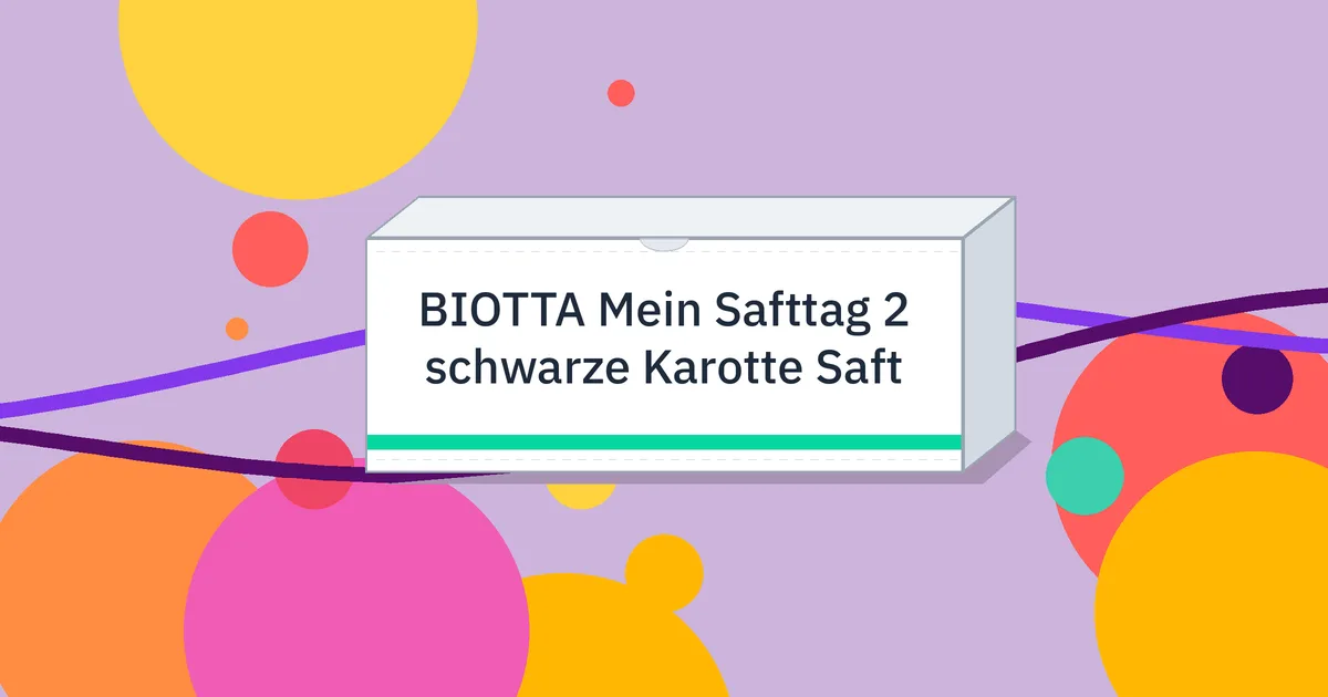 Symbolbild: Packung mit der Aufschrift BIOTTA Mein Safttag 2 schwarze Karotte Saft (PZN 17146185) – Verfügbarkeit und Bezug in Apotheken in Frankfurt am Main