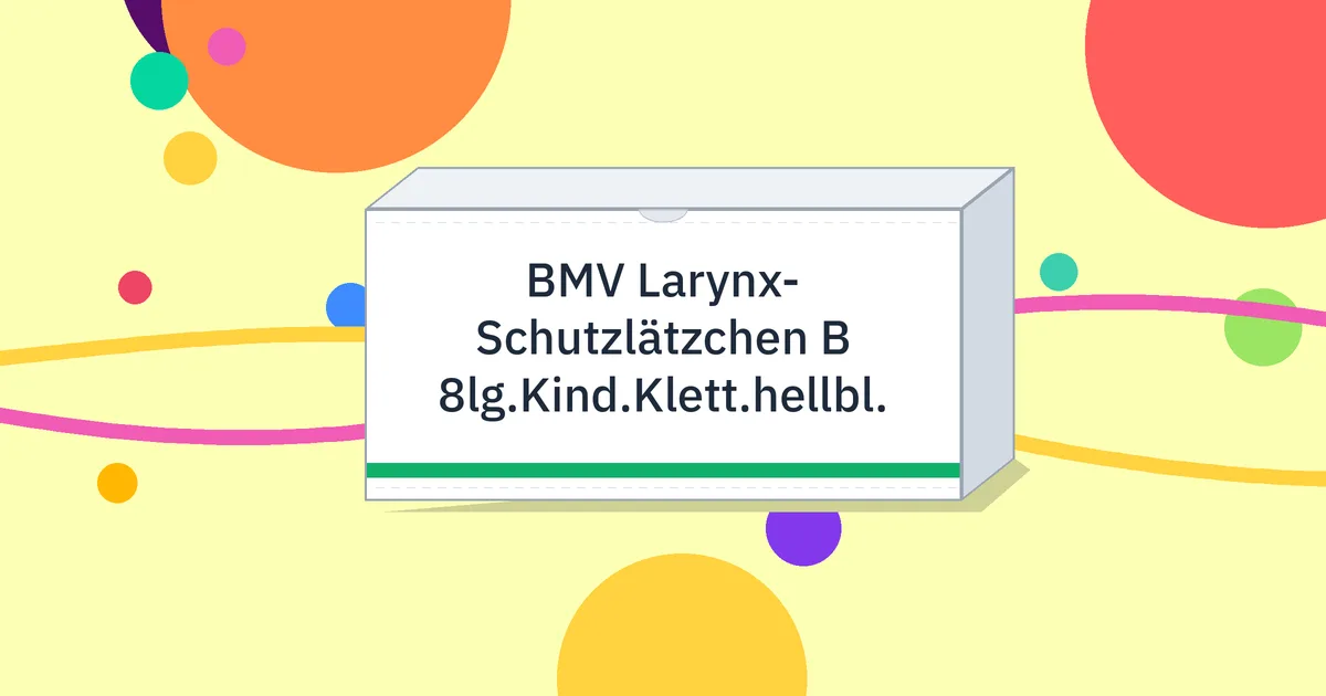 Symbolbild: Packung mit der Aufschrift BMV Larynx-Schutzlätzchen B 8lg.Kind.Klett.hellbl. (PZN 10083760) – Verfügbarkeit und Bezug in Apotheken in Frankfurt am Main