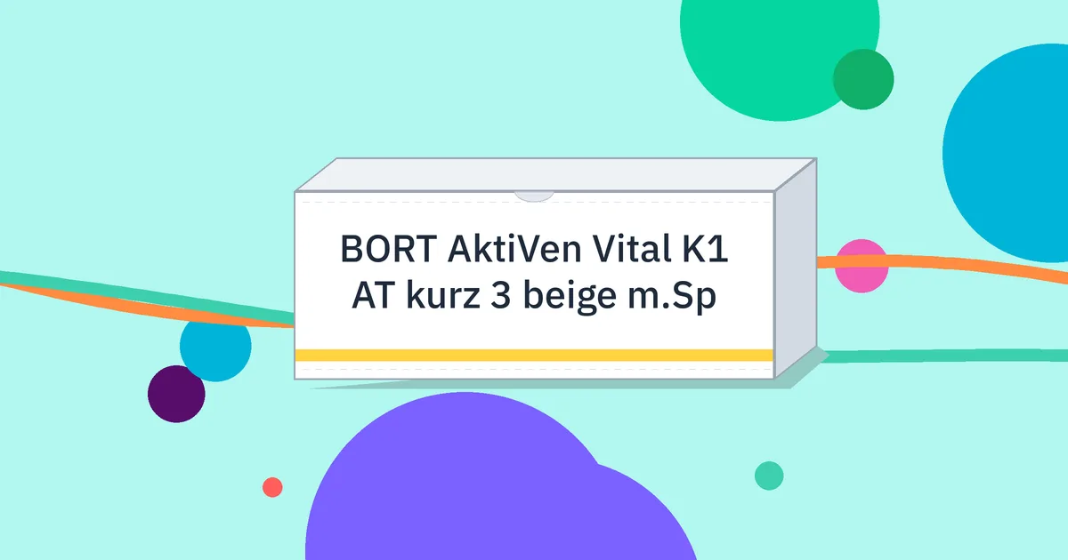 Symbolbild: Packung mit der Aufschrift BORT AktiVen Vital K1 AT kurz 3 beige m.Sp (PZN 13738546) – Verfügbarkeit und Bezug in Apotheken in Frankfurt am Main