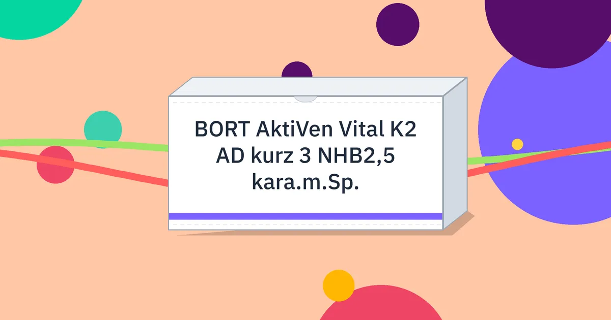 Symbolbild: Packung mit der Aufschrift BORT AktiVen Vital K2 AD kurz 3 NHB2,5 kara.m.Sp. (PZN 17497803) – Verfügbarkeit und Bezug in Apotheken in Frankfurt am Main