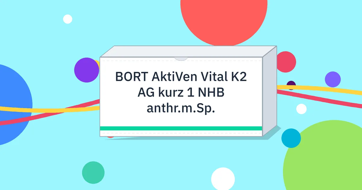 Symbolbild: Packung mit der Aufschrift BORT AktiVen Vital K2 AG kurz 1 NHB anthr.m.Sp. (PZN 13734548) – Verfügbarkeit und Bezug in Apotheken in Frankfurt am Main