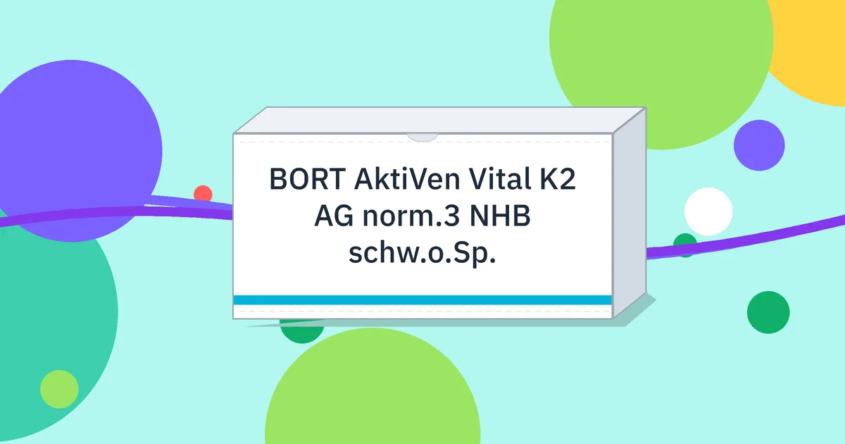 Symbolbild: Packung mit der Aufschrift BORT AktiVen Vital K2 AG norm.3 NHB schw.o.Sp. (PZN 12384649) – Verfügbarkeit und Bezug in Apotheken in Frankfurt am Main