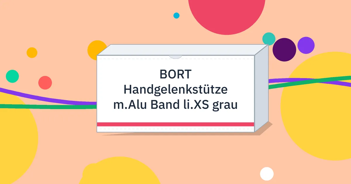 Symbolbild: Packung mit der Aufschrift BORT Handgelenkstütze m.Alu Band li.XS grau (PZN 17843122) – Verfügbarkeit und Bezug in Apotheken in Frankfurt am Main
