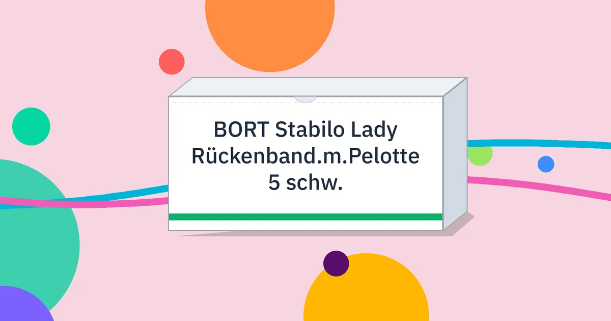 Symbolbild: Packung mit der Aufschrift BORT Stabilo Lady Rückenband.m.Pelotte 5 schw. (PZN 07673268) – Verfügbarkeit und Bezug in Apotheken in Frankfurt am Main