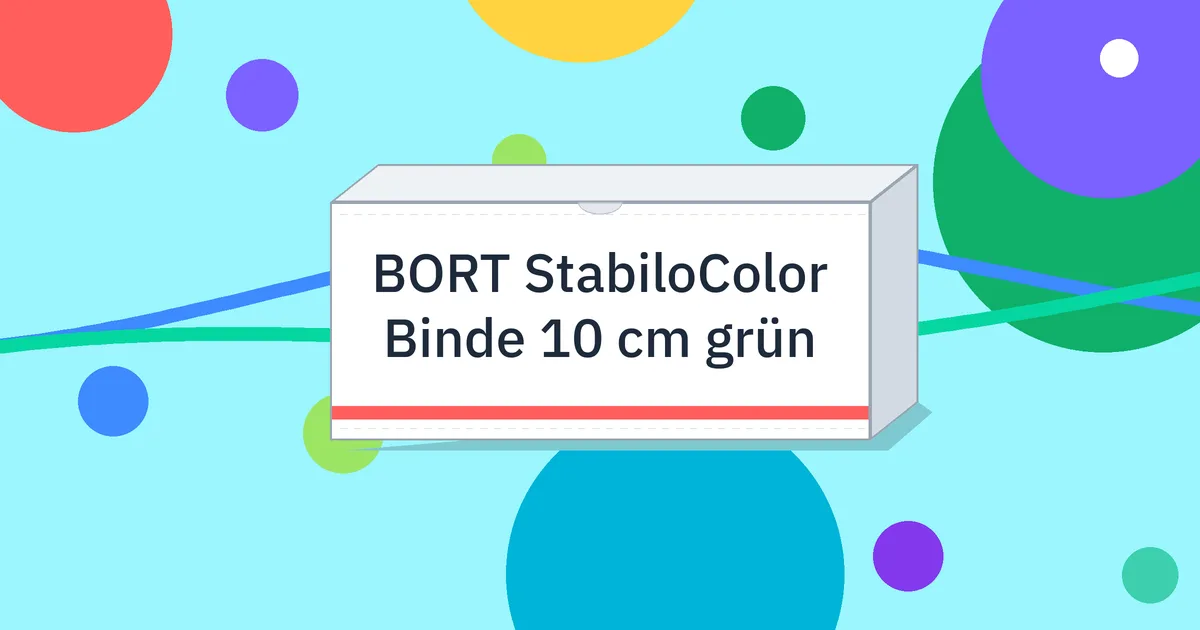Symbolbild: Packung mit der Aufschrift BORT StabiloColor Binde 10 cm grün (PZN 08830942) – Verfügbarkeit und Bezug in Apotheken in Frankfurt am Main