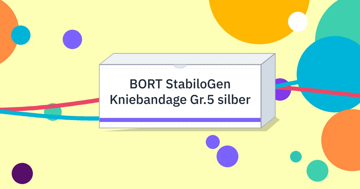 Symbolbild: Packung mit der Aufschrift BORT StabiloGen Kniebandage Gr.5 silber (PZN 16846549) – Verfügbarkeit und Bezug in Apotheken in Frankfurt am Main