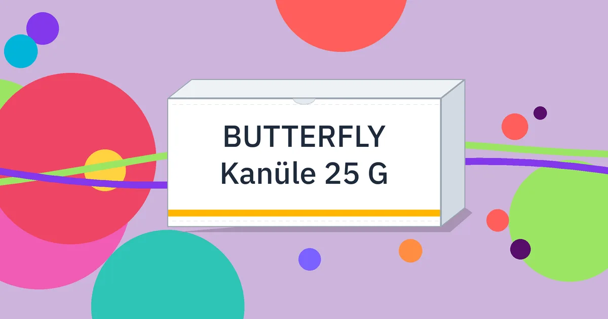 Symbolbild: Packung mit der Aufschrift BUTTERFLY Kanüle 25 G (PZN 01011939) – Verfügbarkeit und Bezug in Apotheken in Frankfurt am Main