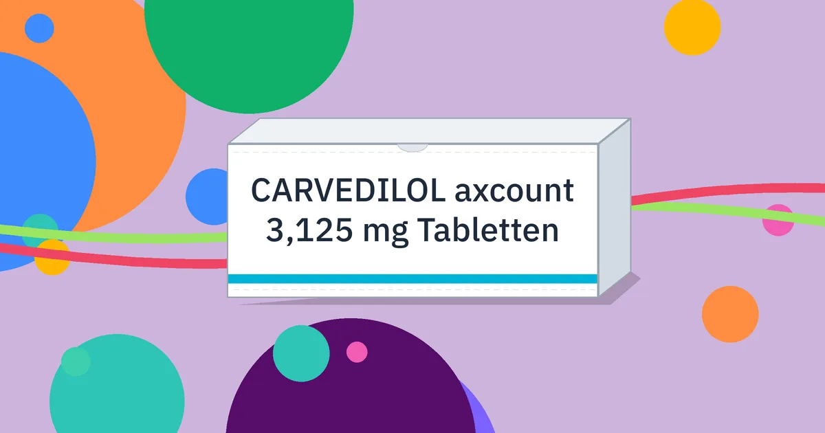 Symbolbild: Packung mit der Aufschrift CARVEDILOL axcount 3,125 mg Tabletten (PZN 05513827) – Verfügbarkeit und Bezug in Apotheken in Frankfurt am Main
