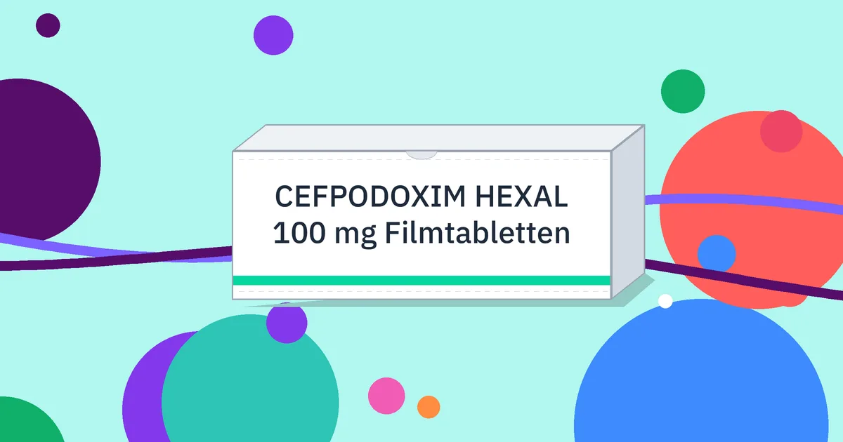Symbolbild: Packung mit der Aufschrift CEFPODOXIM HEXAL 100 mg Filmtabletten (PZN 00826220) – Verfügbarkeit und Bezug in Apotheken in Frankfurt am Main