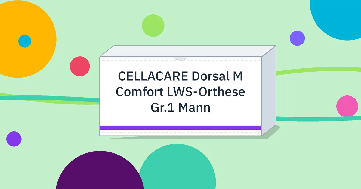 Symbolbild: Packung mit der Aufschrift CELLACARE Dorsal M Comfort LWS-Orthese Gr.1 Mann (PZN 14253259) – Verfügbarkeit und Bezug in Apotheken in Frankfurt am Main