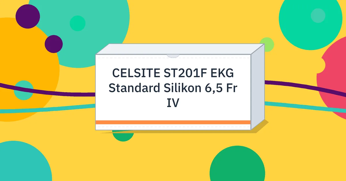 Symbolbild: Packung mit der Aufschrift CELSITE ST201F EKG Standard Silikon 6,5 Fr IV (PZN 09431871) – Verfügbarkeit und Bezug in Apotheken in Frankfurt am Main